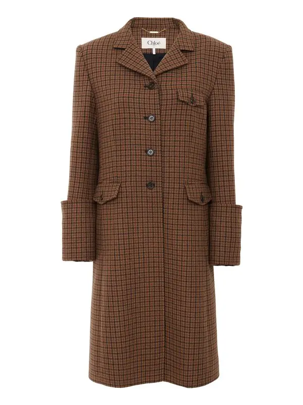 Chloé Houndstooth Wool Riding Coat - Grey - Red