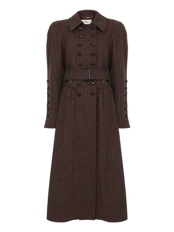 Chloé Double-breasted Riding Coat In Houndstooth Wool - Grey - Red