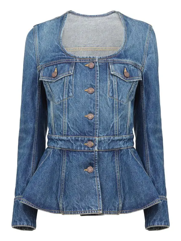 Chloé Peplum Denim Riding Jacket - Faded Indigo