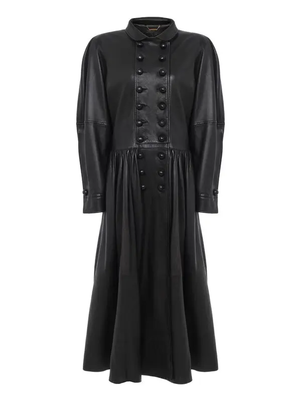 Chloé Oversized Long Riding Coat In Leather - Black