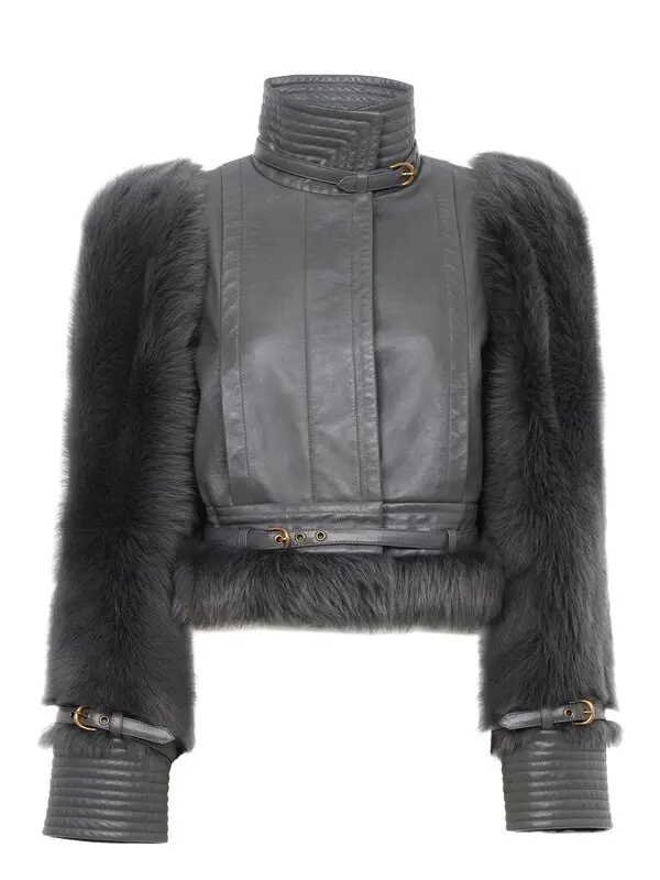 Chloé Shearling And Leather Hybrid Jacket - Burnt Grey