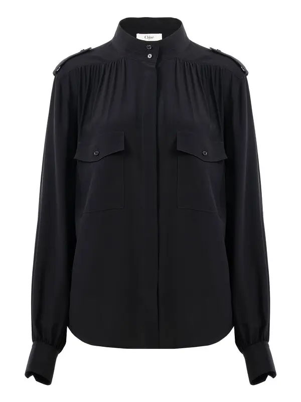 Chloé Gathered Blouse In Crêpe De Chine - Black
