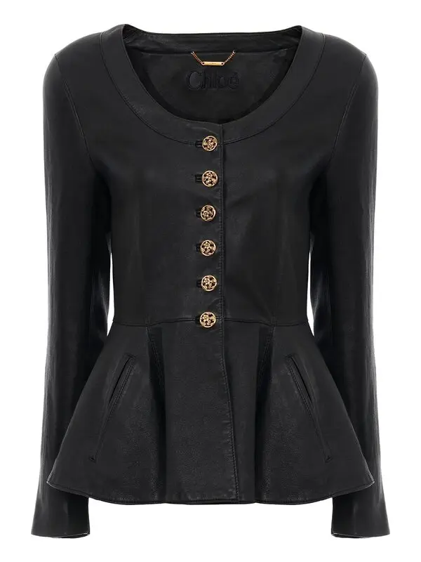Chloé Peplum Leather Riding Jacket - Black