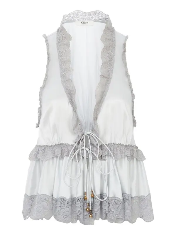 Chloé Tie-front Sleeveless Top With Lace - Sweet Grey