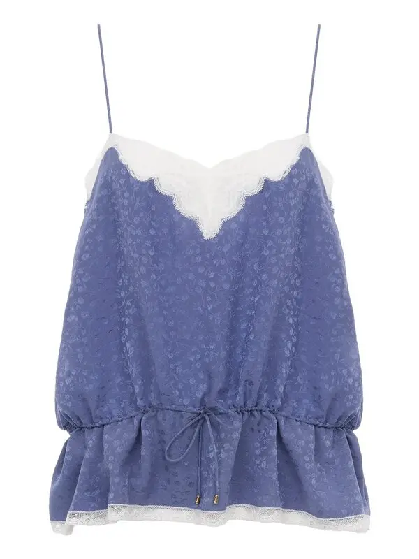 Chloé Camisole Top With Roses Jacquard And Lace - Washed Blue
