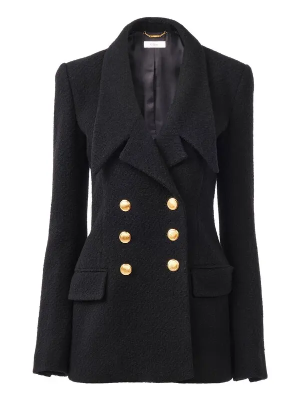 Chloé Wool Bouclette Double-breasted Jacket - Black