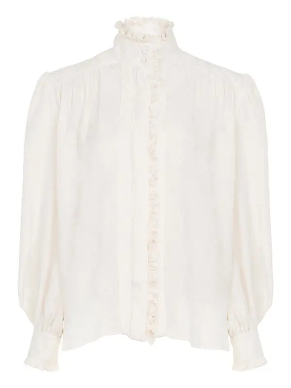 Chloé Oversized Ruffled Jacquard Blouse - Iconic Milk