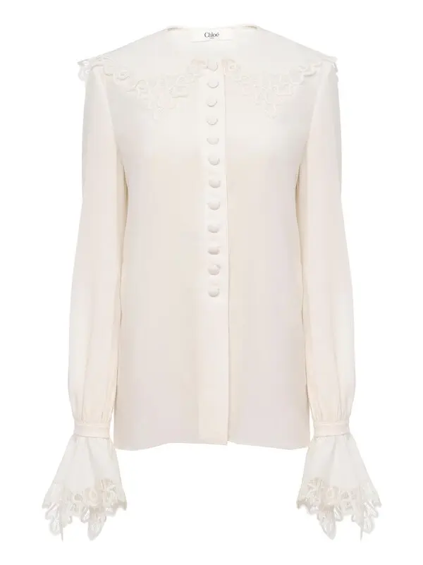 Chloé Lace Trim Silk Blouse - Iconic Milk