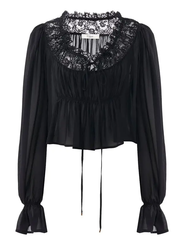 Chloé Cropped Georgette Top - Black