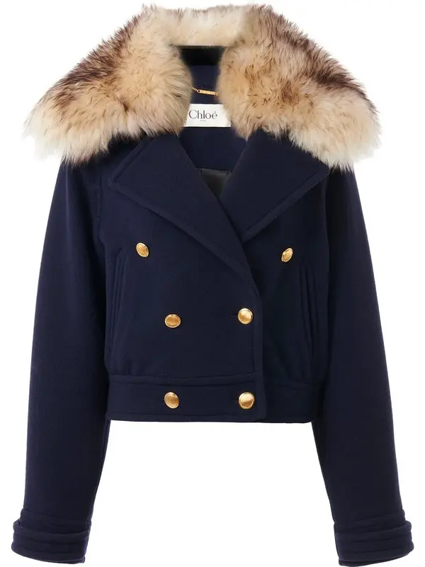 Chloé Short Double-breasted Wool Coat - Evening Blue