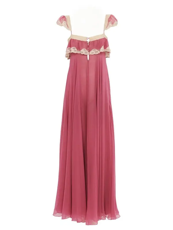 Chloé Long Dress In Mousseline And Lace - Divine Red