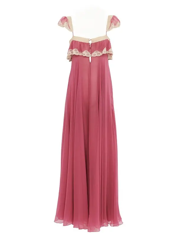 Chloé Fluid Long Dress With Lace Inserts - Divine Red
