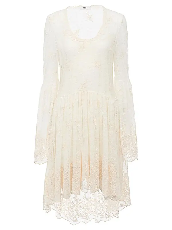 Chloé Scoop-neck Mini Dress In Embroidered Lace - Iconic Milk