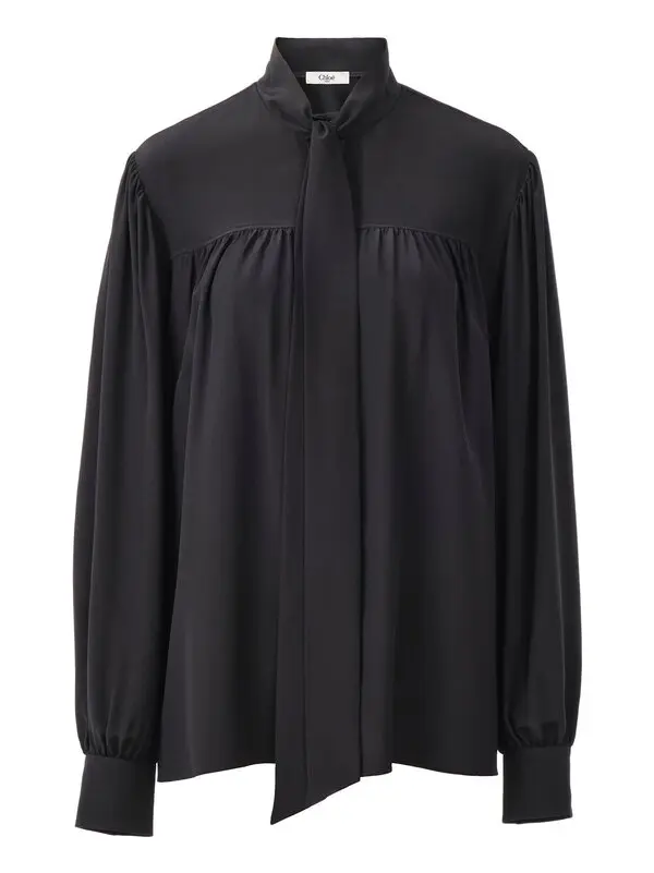 Chloé Maxi Gathered Lavallière Blouse - Black