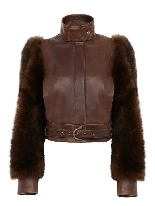 Chloé High-neck Leather Jacket - Bourbon Brown