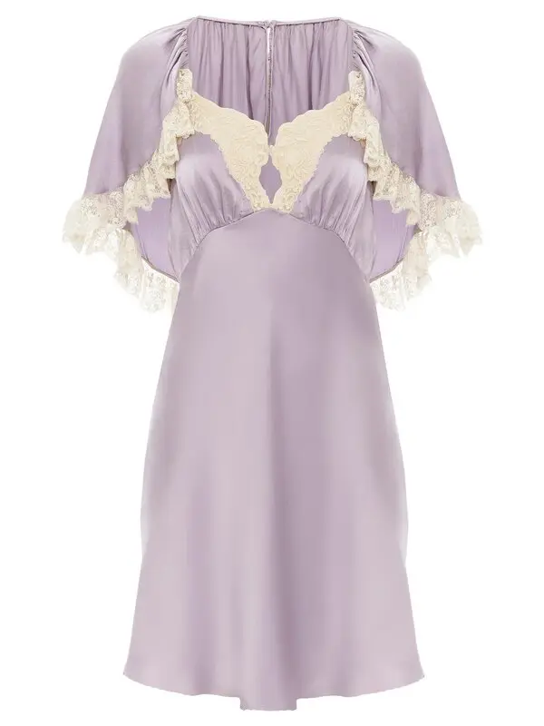 Chloé Mini Washed Satin And Lace Cape Dress - Smoky Purple