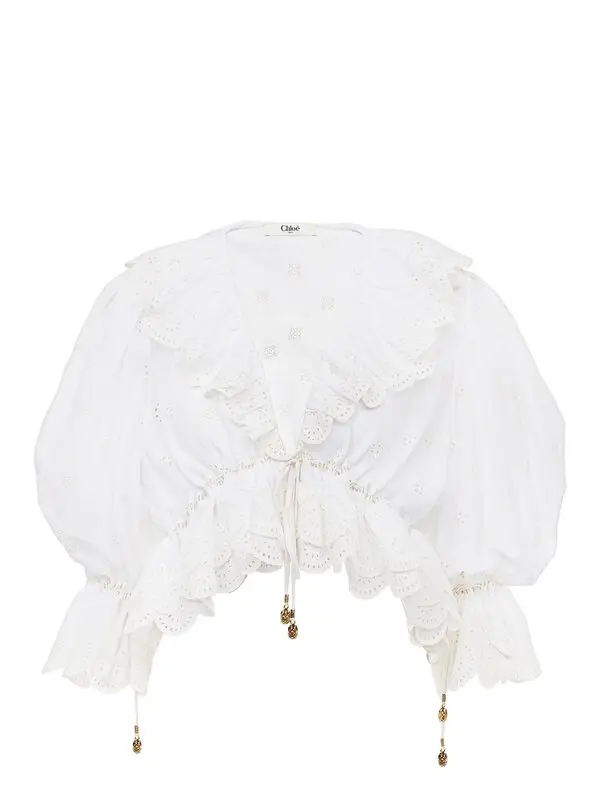 Chloé V-neck Ruffle Top - Iconic Milk