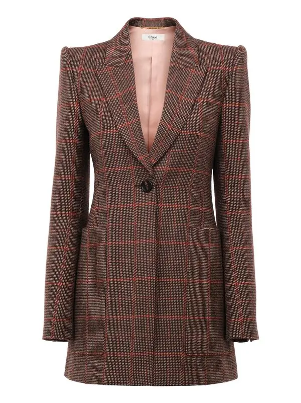 Chloé Tailored Check Wool Jacket - Brown / Beige