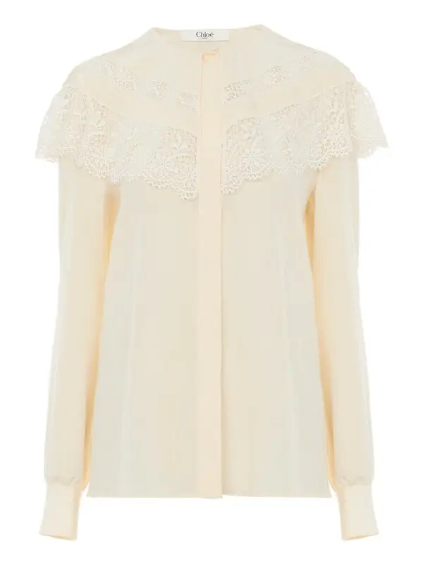 Chloé Crêpe De Chine Blouse With Lace Trim - Pristine White
