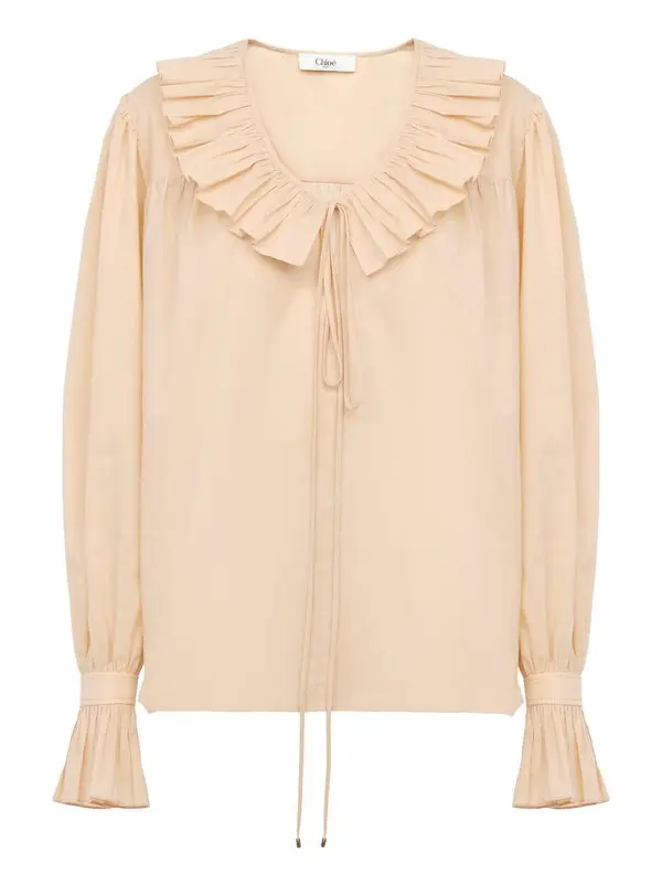 Chloé Gathered Ruffle Top - Sand Brown