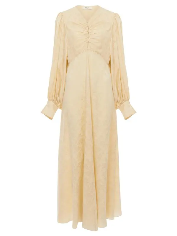 Chloé Ruched Jacquard Long Dress - Powder Yellow