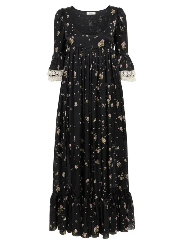 Chloé Scoop-neck Liberty Print Midi Dress - Black