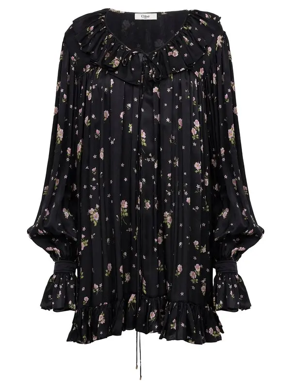 Chloé Gathered Mini Dress - Black