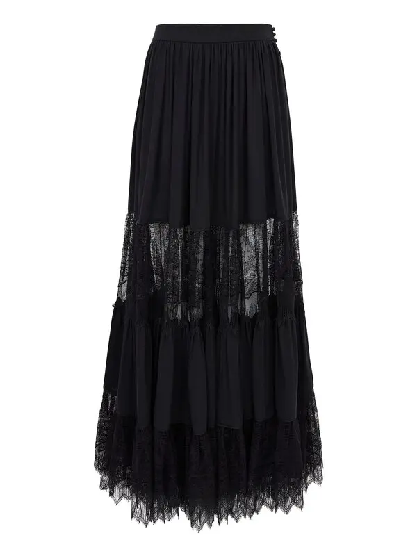 Chloé Tiered Maxi Skirt With Lace Inserts - Black