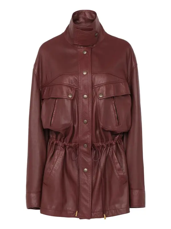 Chloé High-neck Leather Parka - Dusky Brown