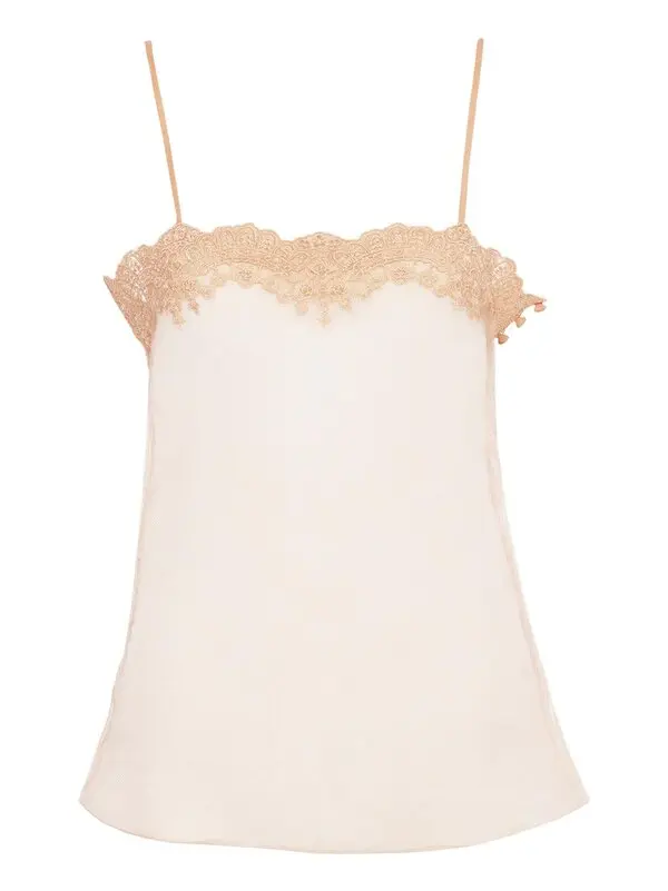 Chloé Embroidered Lace Tank Top - Pink - Orange