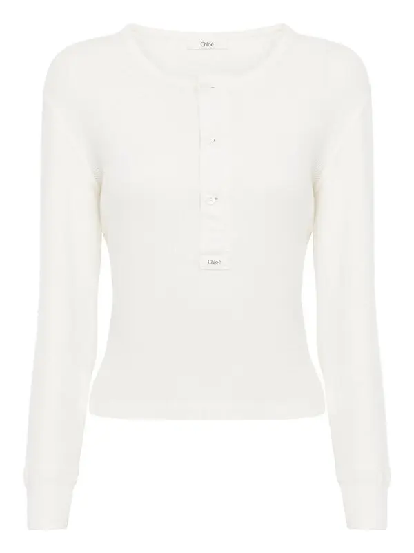 Chloé Henley Shirt In Cotton Jersey - Iconic Milk