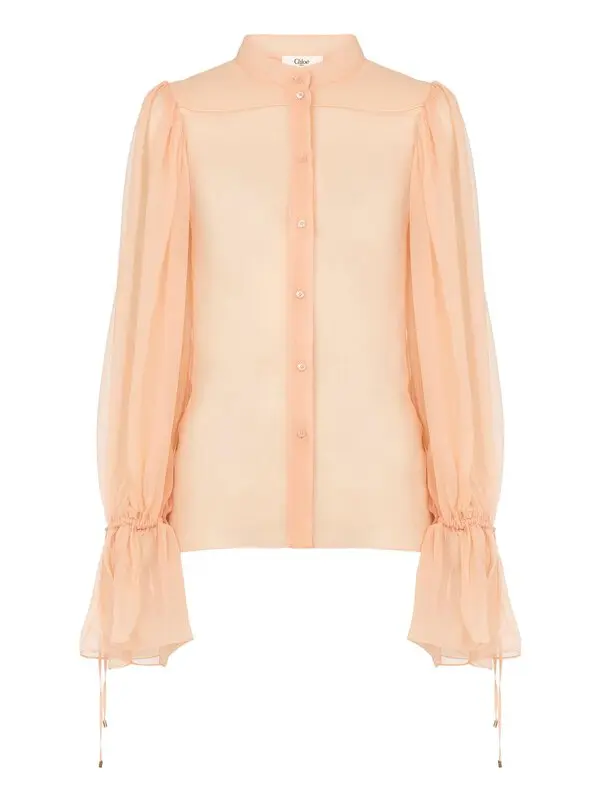 Chloé Puff-sleeve Blouse In Mousseline - Clay Pink