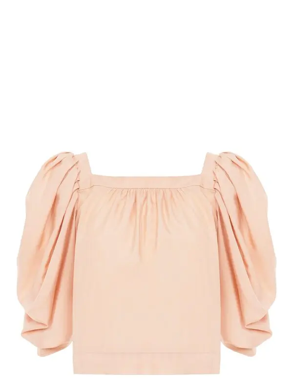 Chloé Puff-sleeve Pleated Poplin Top - Biscuit Pink