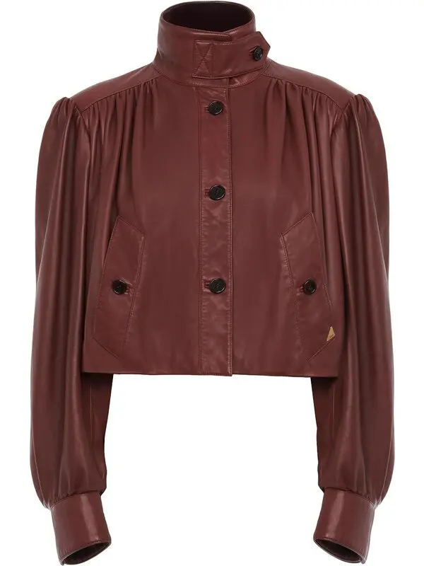 Chloé Gathered Boule Leather Jacket - Faded Mahogany