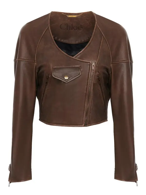 Chloé Cropped Leather Jacket - Bourbon Brown