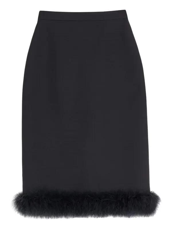 Valentino Garavani Virgin Wool And Silk Midi Skirt With Feather Hem - Black