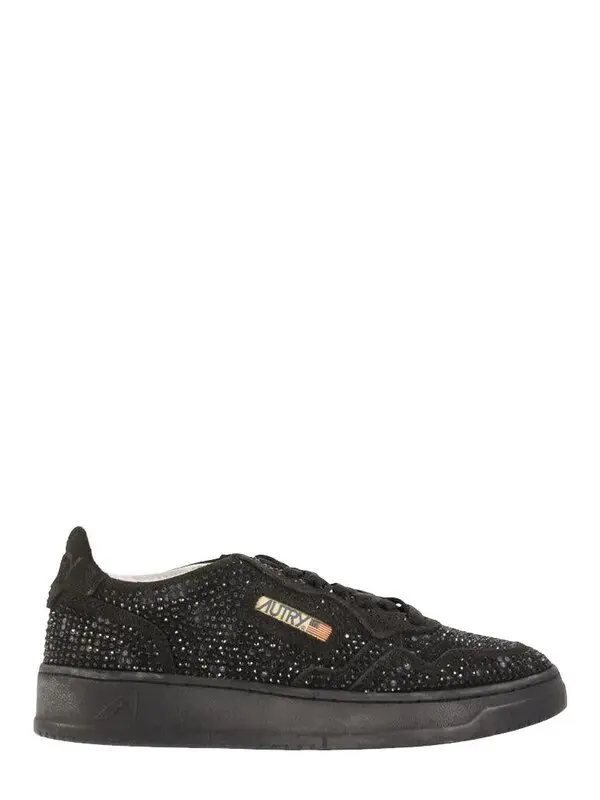 AUTRY Medalist Low Suede Sneakers With Rhinestones - Black