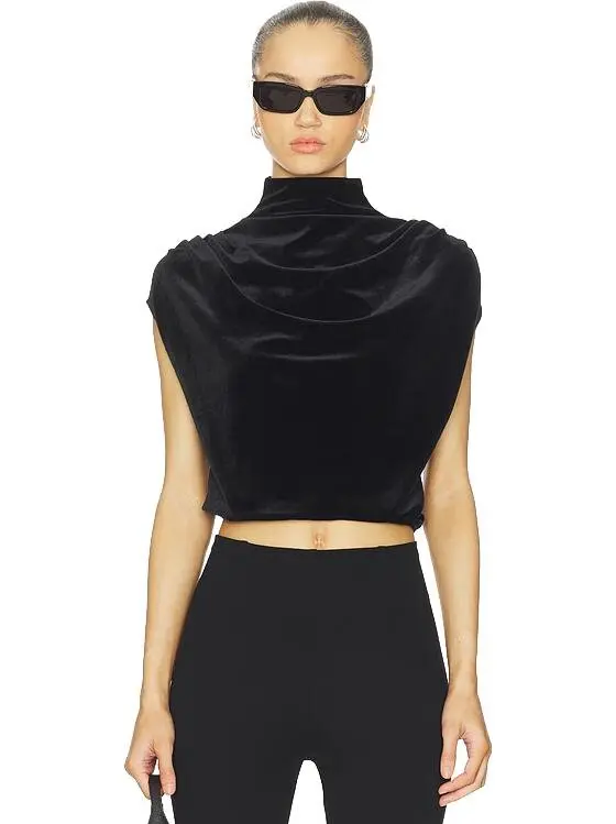 Commando Velvet Draped Mockneck Crop Top - Black