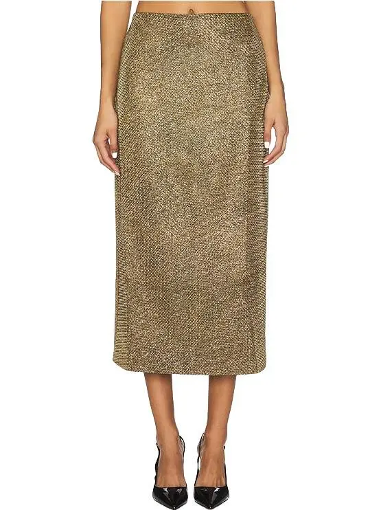 PatBO Weave Metallic Midi Skirt - Gold