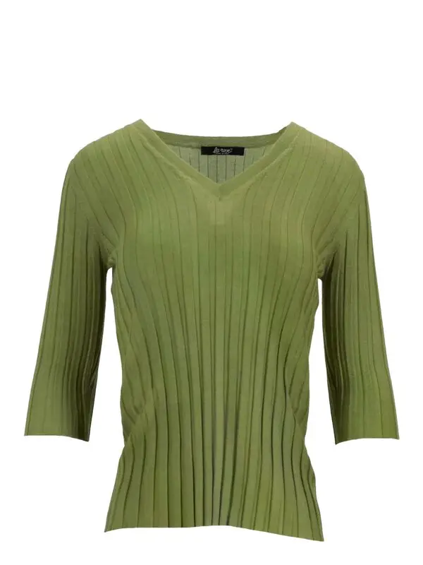 LA ROSE V-neck Ribbed Top - Green