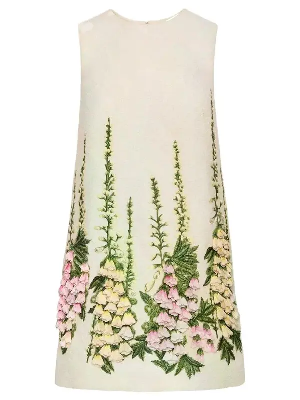 Oscar De La Renta Embroidered Tweed Mini Dress - Neutrals