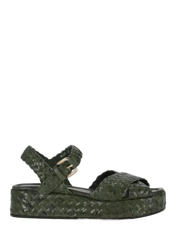 LA ROSE Woven Wedge Sandals - Green
