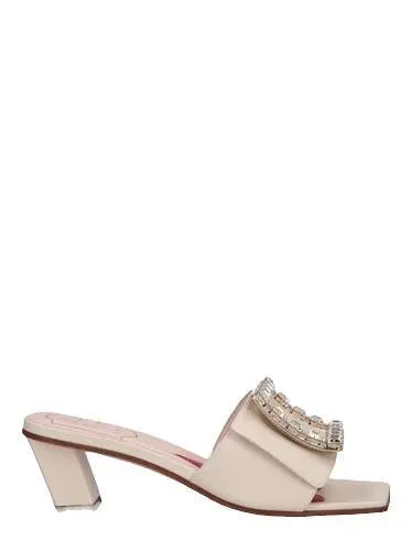 ROGER VIVIER Leather Slide Sandals - Cream