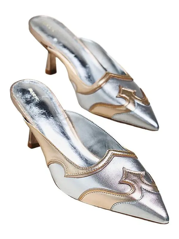 Maeve Pointed-toe Western Mule Heels - Silver/gold