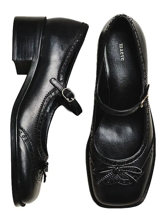 Maeve Bow Brogue Mary Jane Heels - Black