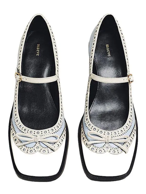 Maeve Bow Mary Jane Heeled Brogues - Blue