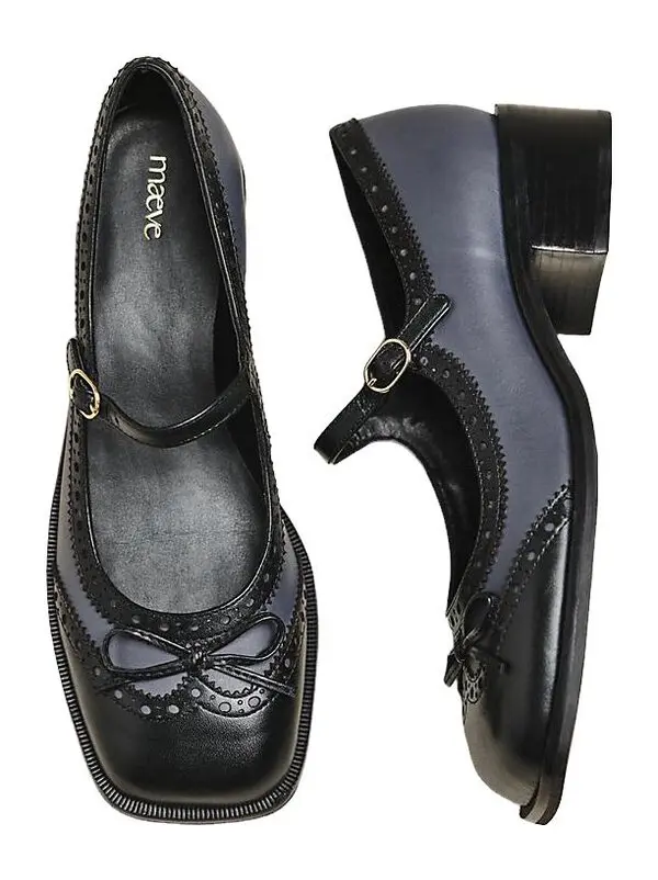 Maeve Bow Mary Jane Heeled Brogues - Grey