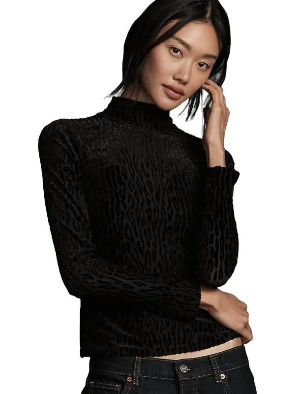 Paige Long-sleeve Mock-neck Top - Black