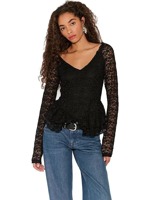 Free People Stella Long Sleeve Top - Black