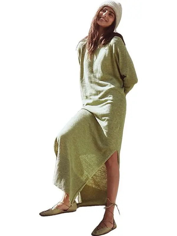 Free People Simply Chic Sweater Maxi Dress - Olive Spring Combo